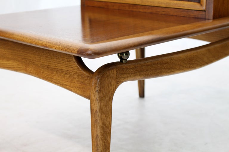 Pair of Walnut Lane Step Tables One Drawer Floating Tops Brass Ball ...