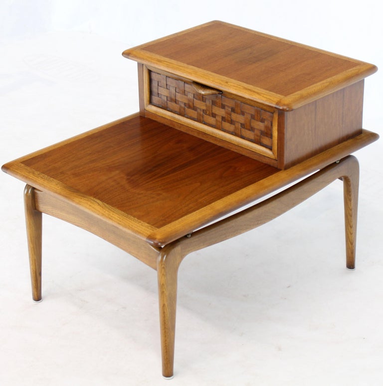 Pair of Walnut Lane Step Tables One Drawer Floating Tops Brass Ball ...