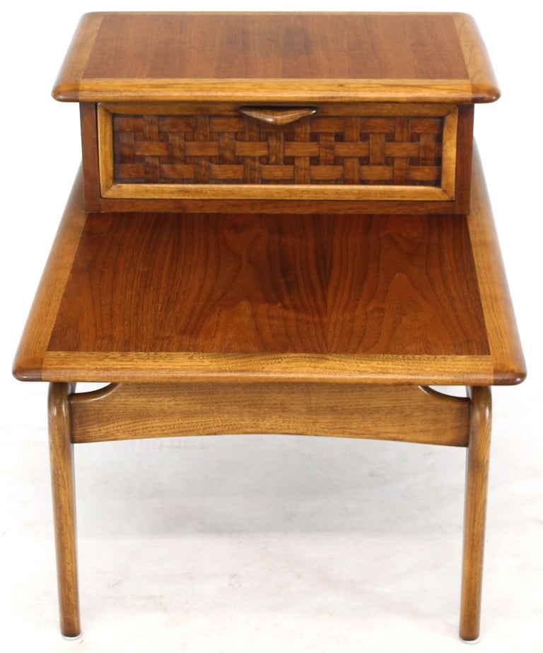 Pair of Walnut Lane Step Tables One Drawer Floating Tops Brass Ball ...