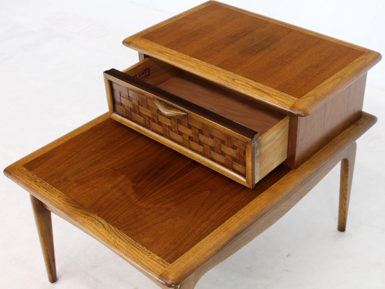 Pair of Walnut Lane Step Tables One Drawer Floating Tops Brass Ball ...