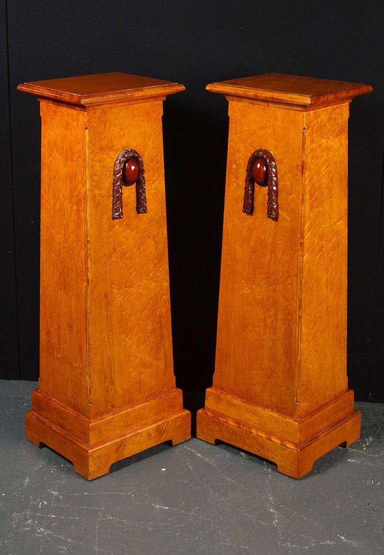 Pair of Walnut Plinths Pedestal Table Stands Deco For Sale at 1stDibs