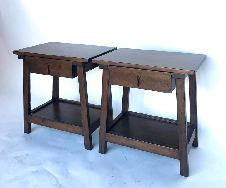 Pair of Walnut Side Tables with Drawer For Sale at 1stDibs