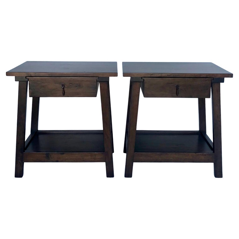 Pair of Walnut Side Tables with Drawer For Sale at 1stDibs
