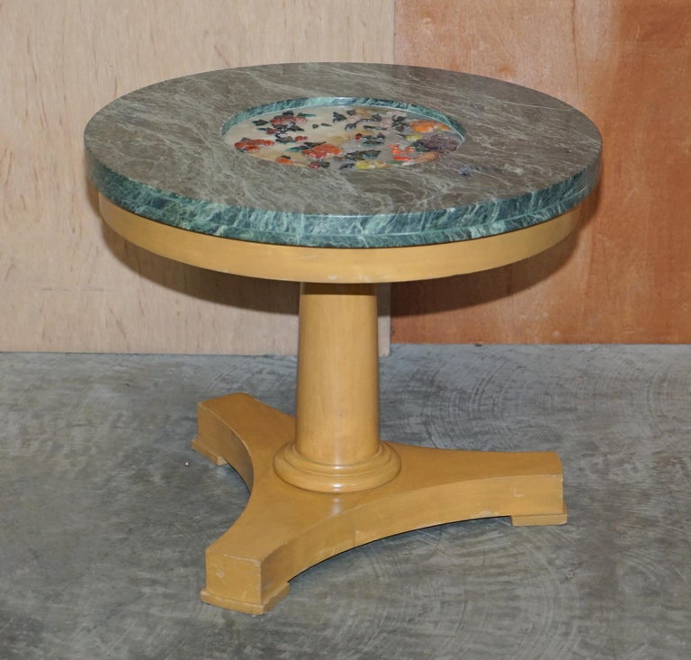 Pair of Walnut Side Tables with Green Marble Tops Inset with Hardstone ...