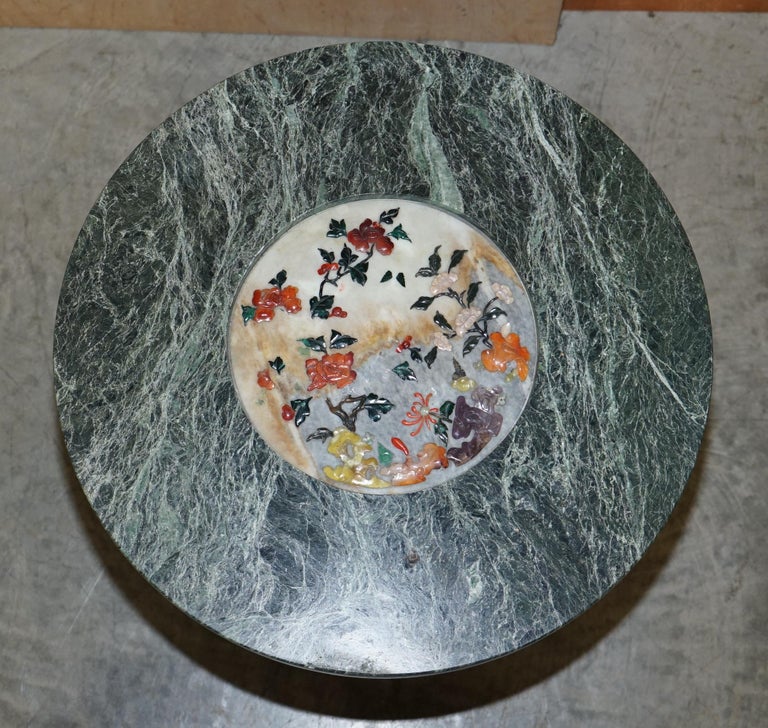 Pair of Walnut Side Tables with Green Marble Tops Inset with Hardstone ...