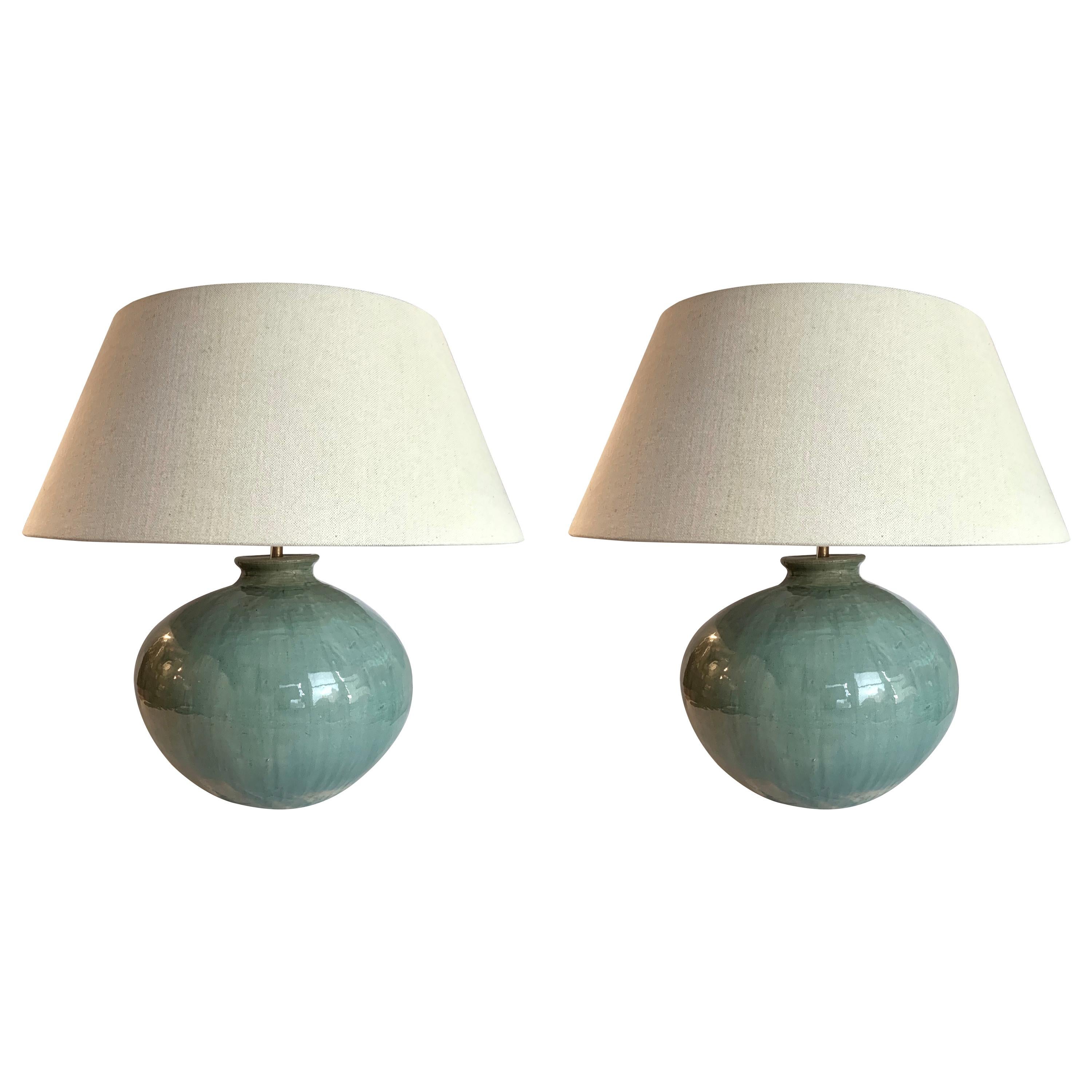 Pair of Washed Turquoise Lamps, China, Contemporary For Sale at 1stDibs