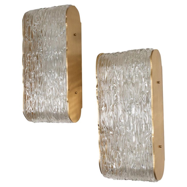 Pair of Wavy Textured Glass Sconces For Sale at 1stDibs