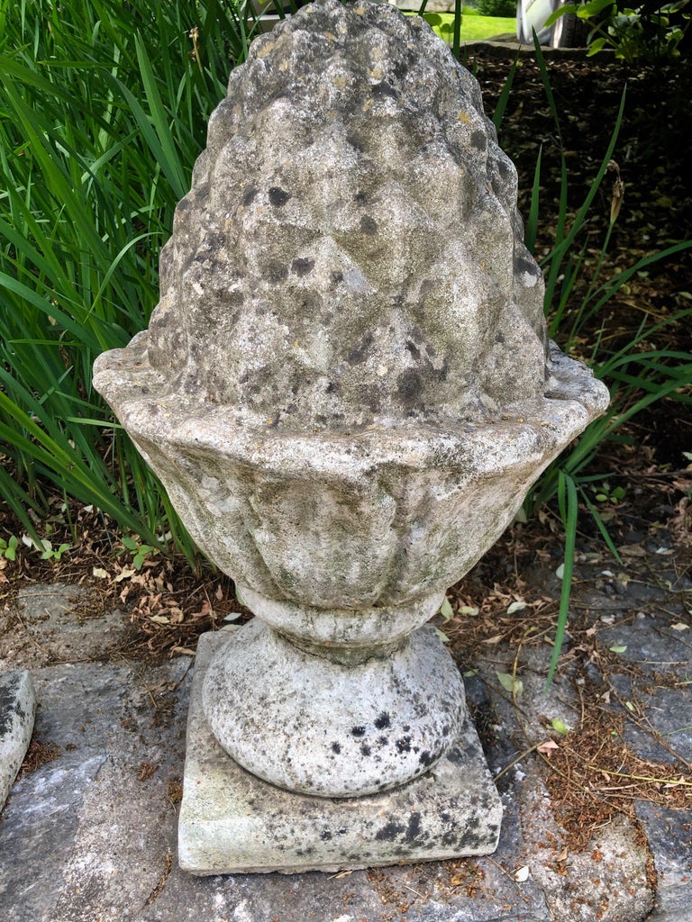 Pair of Weathered English Cast Stone Pineapple Finials at 1stDibs