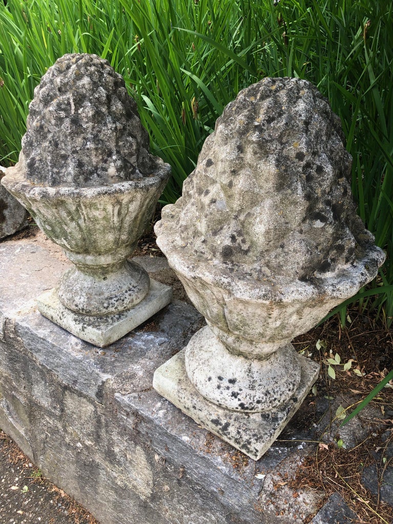 Pair of Weathered English Cast Stone Pineapple Finials at 1stDibs