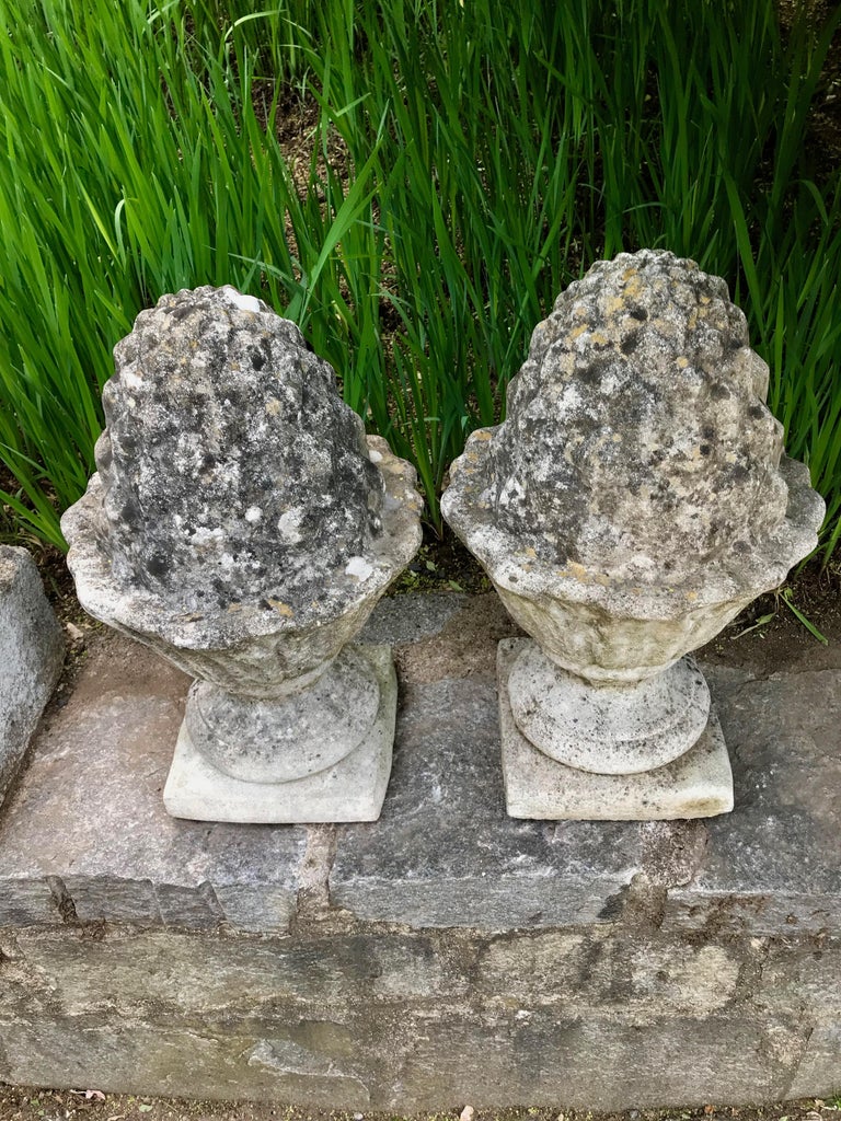 Pair of Weathered English Cast Stone Pineapple Finials at 1stDibs