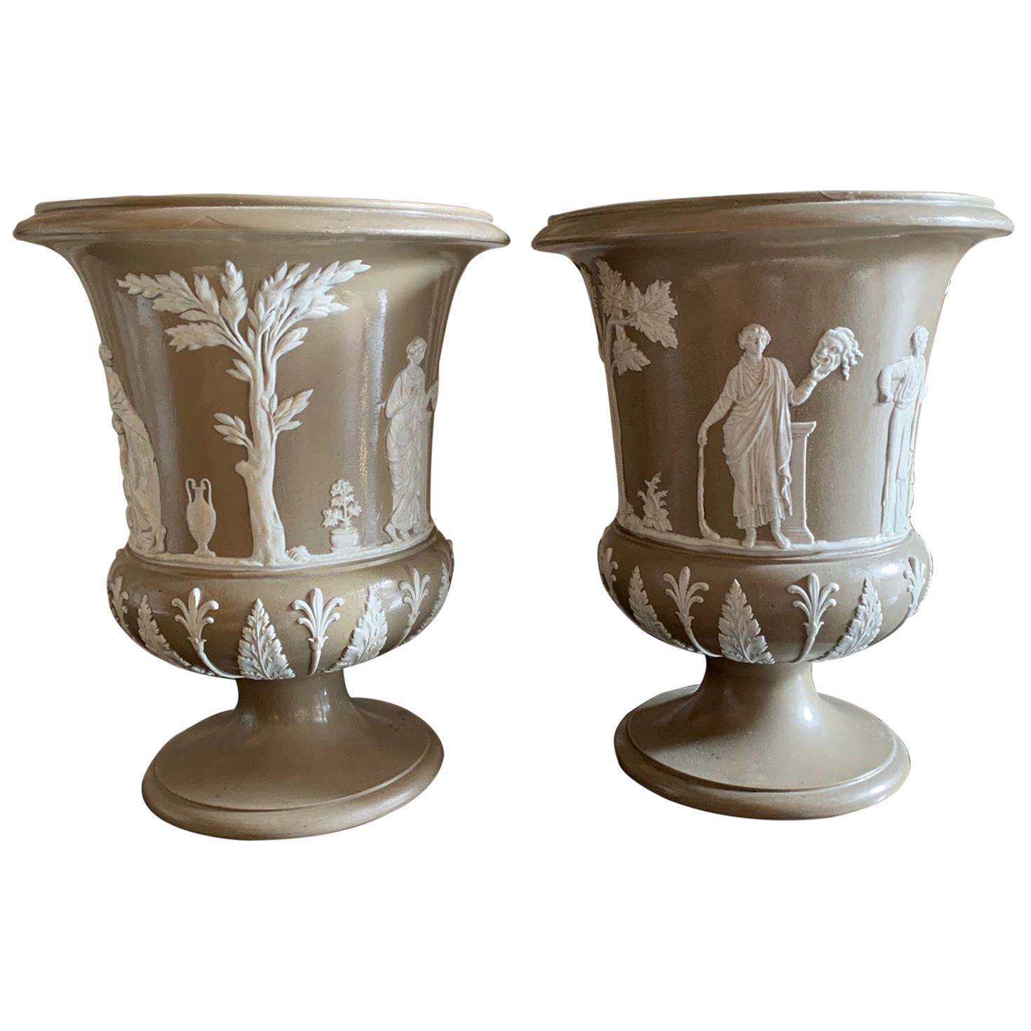 Pair of Wedgwood Blue and White Jasper Vases For Sale at 1stDibs