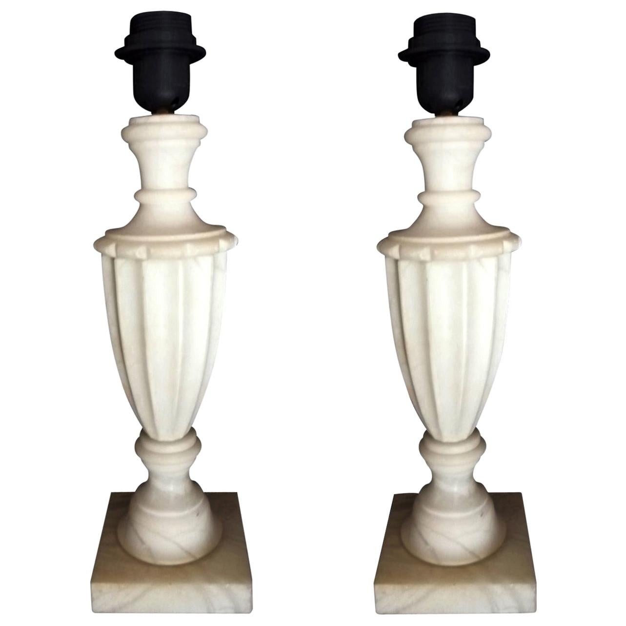 Pair of White Alabaster Table Lamps Classic Style, Italy Mid-20th ...