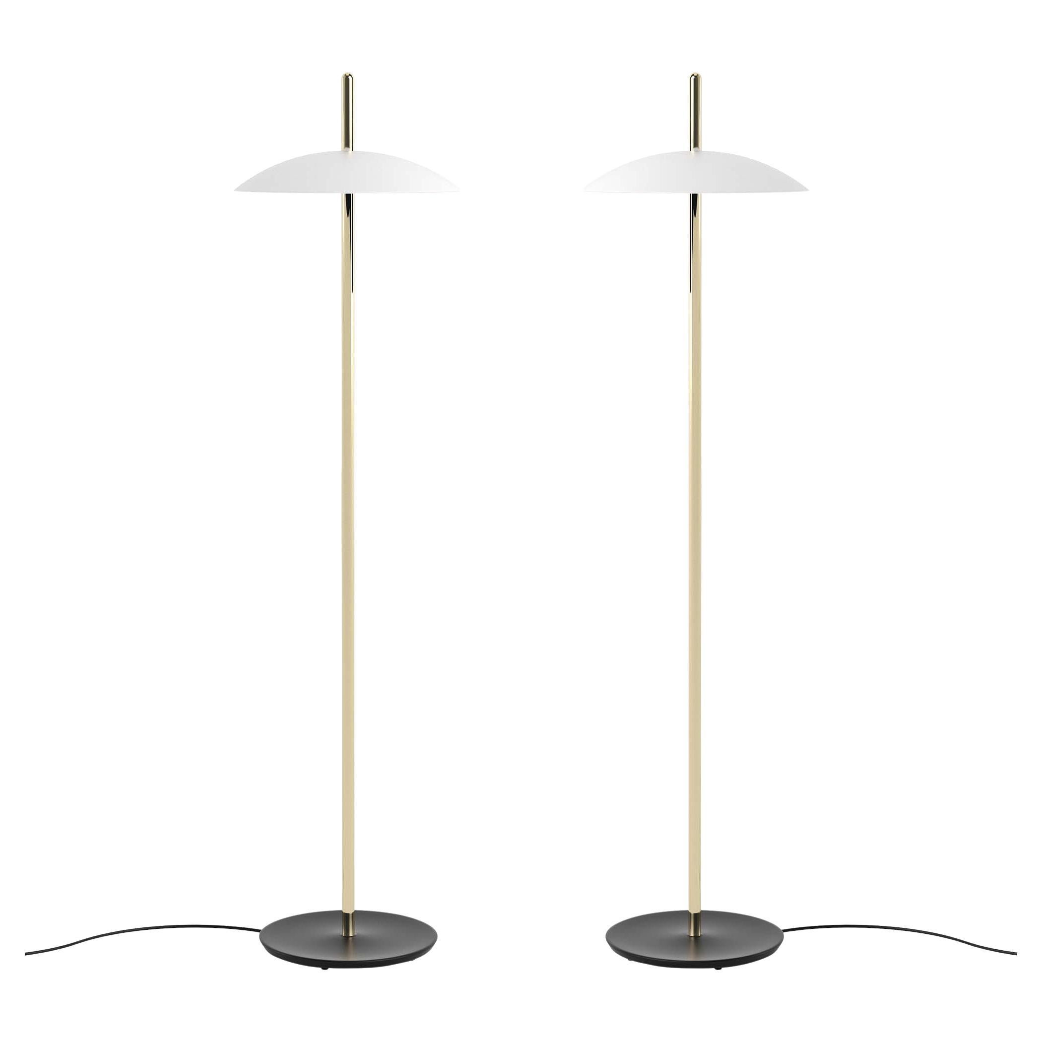 Pair of Zig Zag White Plaster and Brass Floor Lamps at 1stDibs