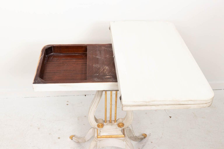 Pair of White and Gold Lyre Game Tables at 1stDibs