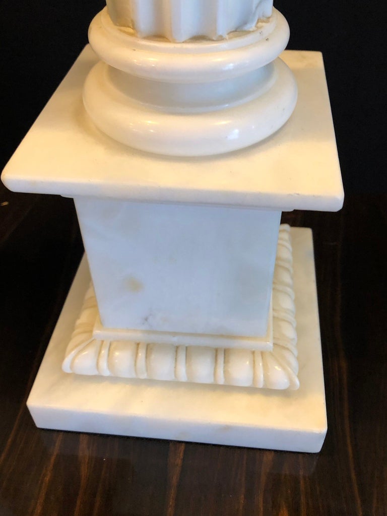 Pair of White and Grey Veined Column Marble Table Lamps with Custom ...