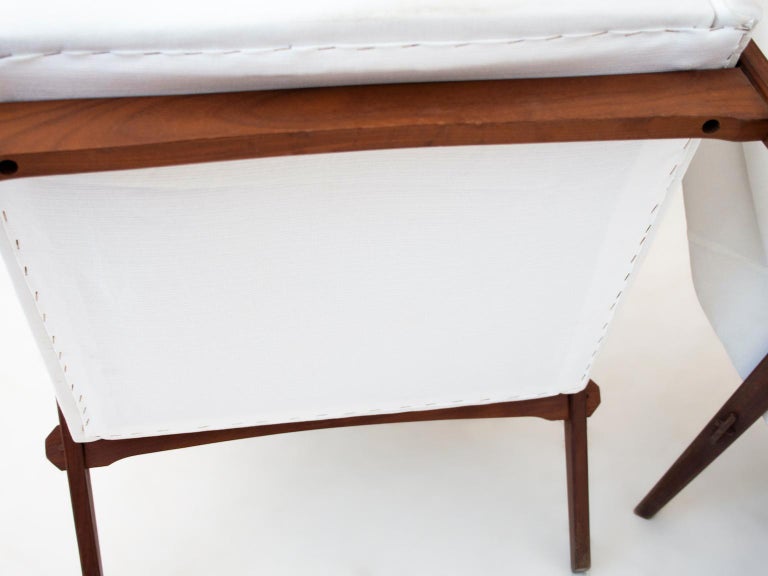 Pair of White Armchairs with Stained Oak Frame For Sale at 1stDibs