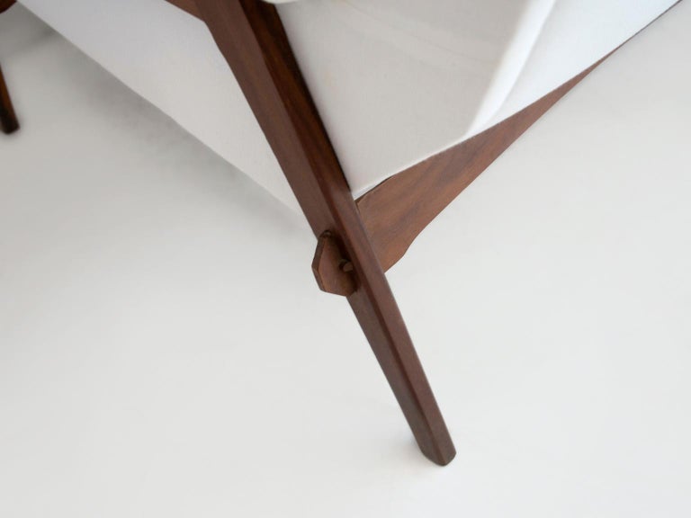 Pair of White Armchairs with Stained Oak Frame For Sale at 1stDibs