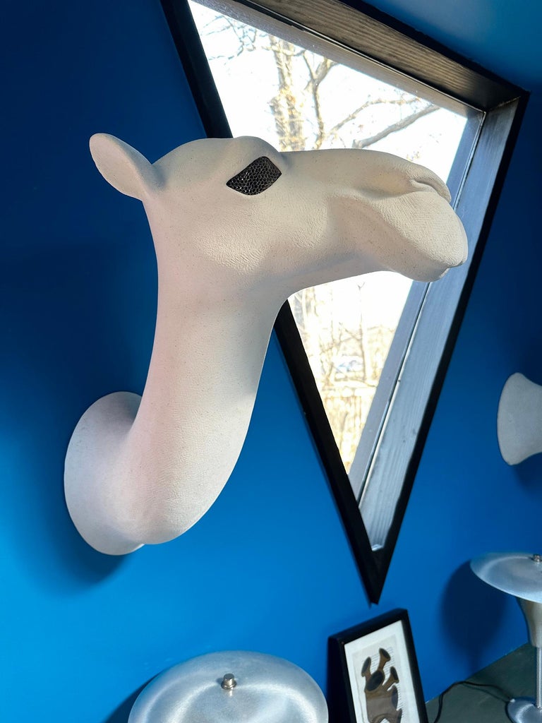 Pair of White Camel Head Wall Mounted Sculptures Signed For Sale at 1stDibs