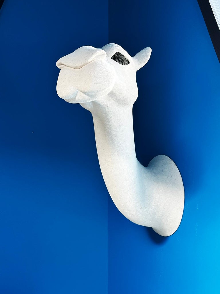 Pair of White Camel Head Wall Mounted Sculptures Signed For Sale at 1stDibs
