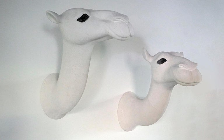 Pair of White Camel Head Wall Mounted Sculptures Signed For Sale at 1stDibs