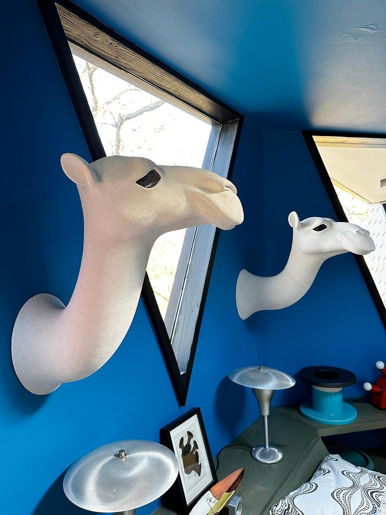 Pair of White Camel Head Wall Mounted Sculptures Signed For Sale at 1stDibs