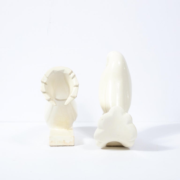 Pair of White Ceramic Dove Sculptures by Jacques Adnet For Sale at 1stDibs
