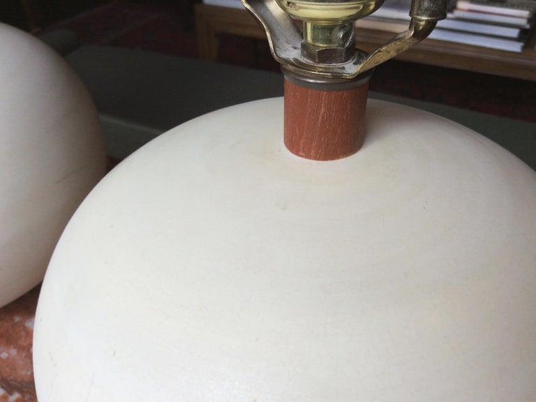 Pair of White Ceramic Globe Table Lamps Attributed to George Scatchard ...