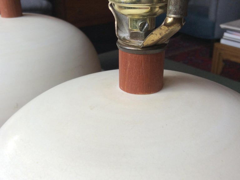 Pair of White Ceramic Globe Table Lamps Attributed to George Scatchard ...