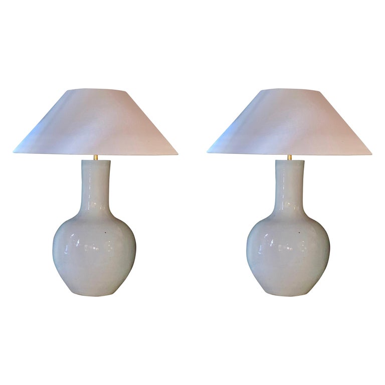 Pair of White Ceramic Long Neck Shaped Lamps With Shades, China ...