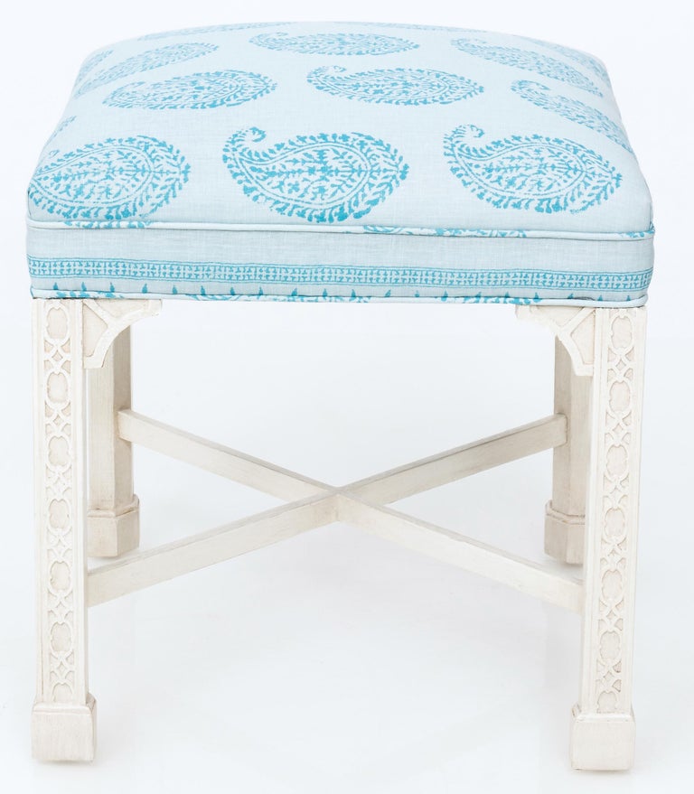 Pair of White Chinese Chippendale Fretwork Benches at 1stDibs