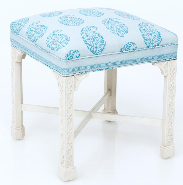 Pair of White Chinese Chippendale Fretwork Benches at 1stDibs