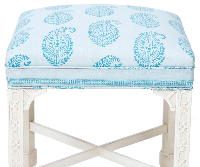 Pair of White Chinese Chippendale Fretwork Benches at 1stDibs