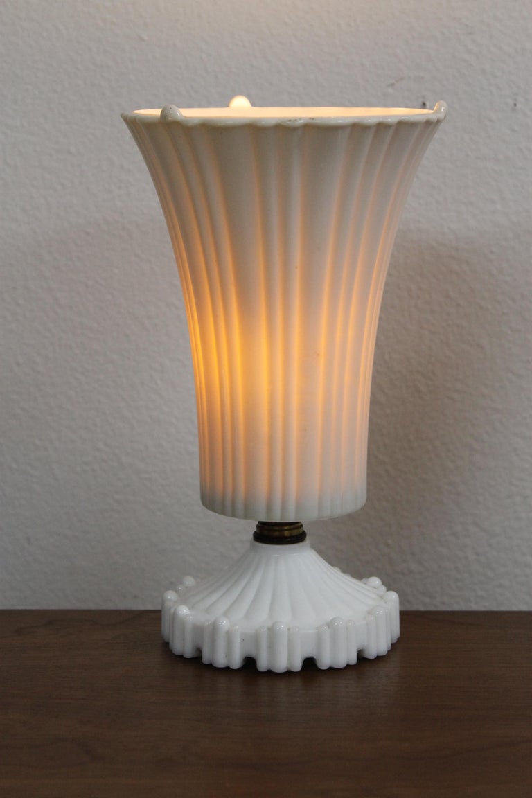 Pair of White Glass Lamps For Sale at 1stDibs