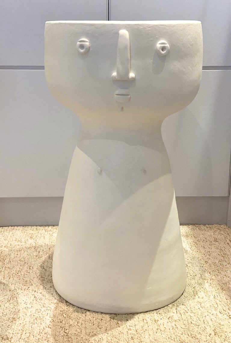 Pair of White Glazed Ceramic Stools or Side Tables, Unique Pieces by ...