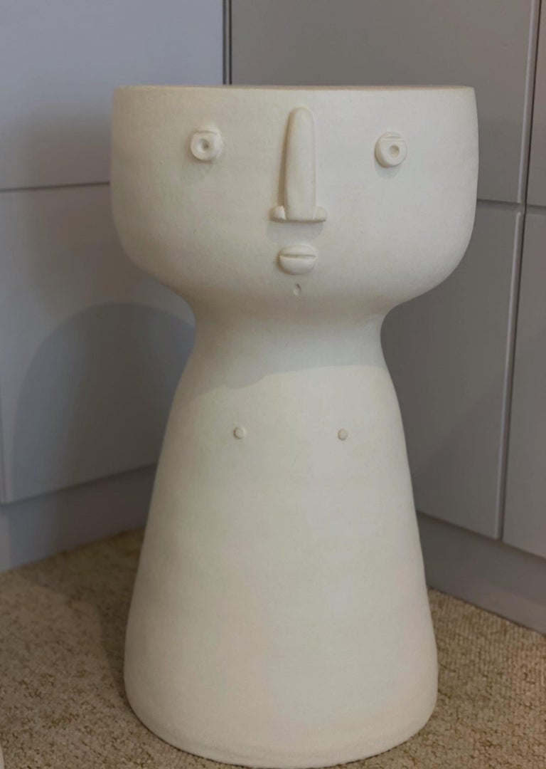 Pair of White Glazed Ceramic Stools or Side Tables, Unique Pieces by ...