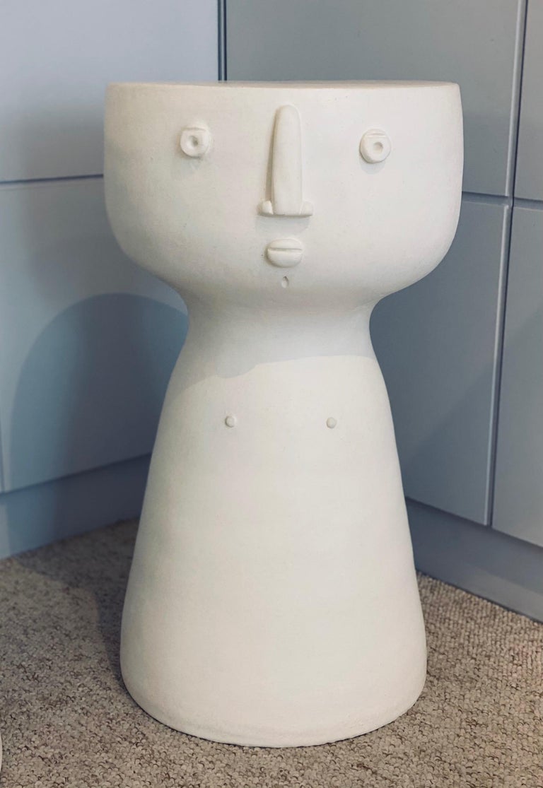 Pair of White Glazed Ceramic Stools or Side Tables, Unique Pieces by ...