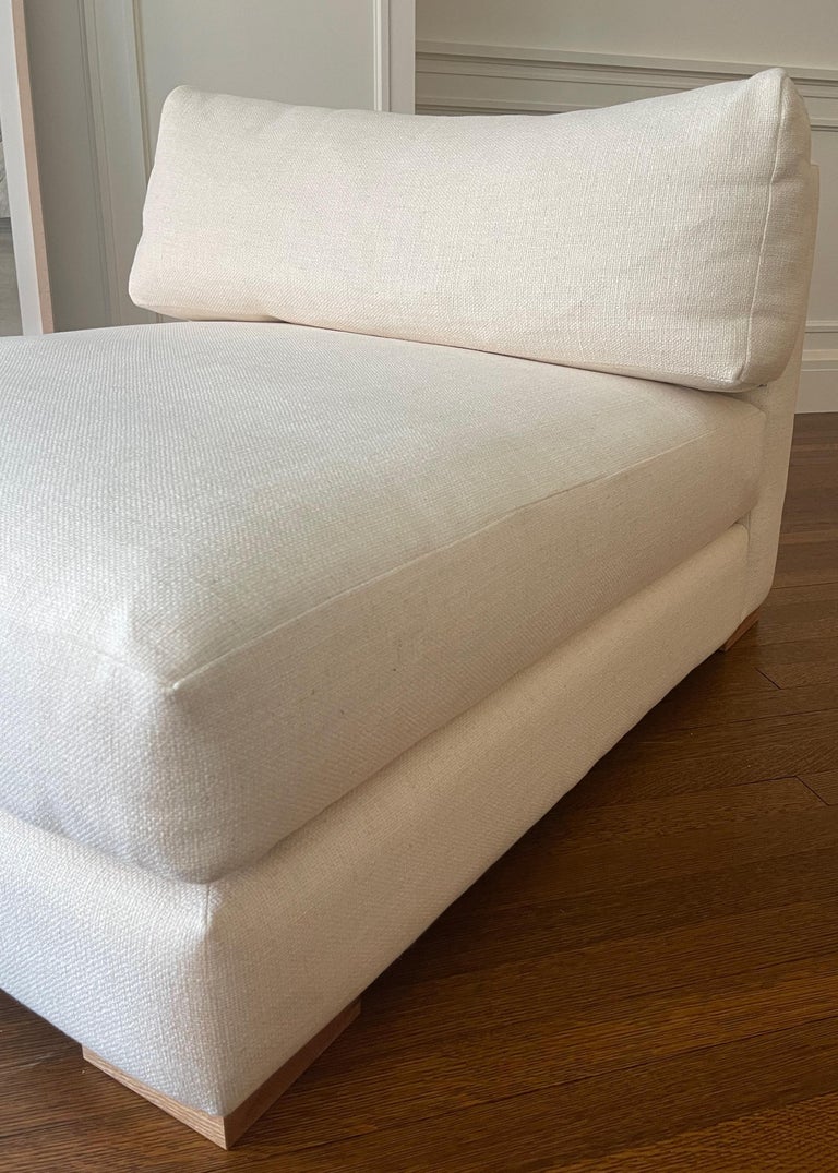 Pair of White Linen Armless Upholstered Chairs For Sale at 1stDibs