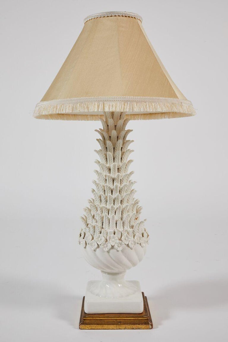 Pair of White Manises Glazed Pottery Table Lamps at 1stDibs