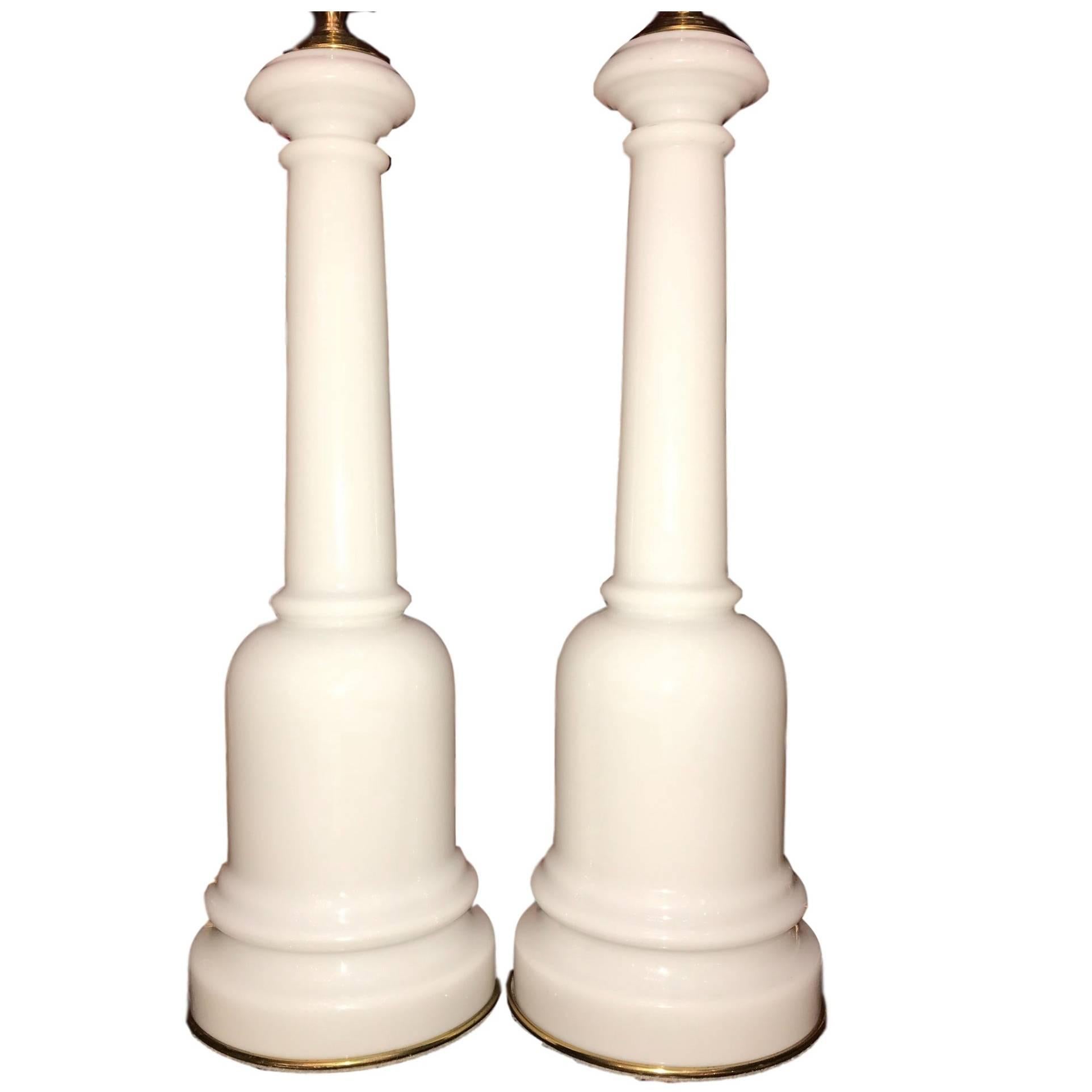 One Pair of Apple Green Opaline Glass Table Lamps at 1stDibs