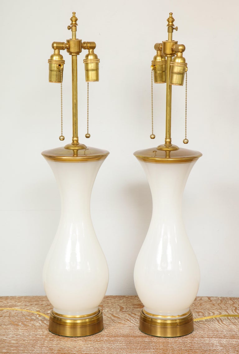Pair of White Opaline Lamps at 1stDibs
