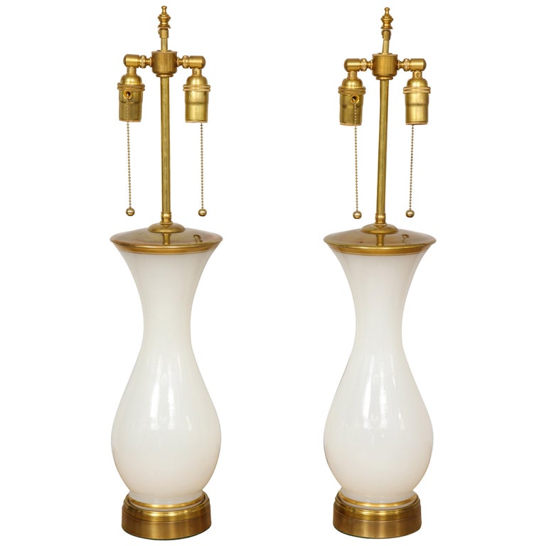 Pair of White Opaline Lamps at 1stDibs