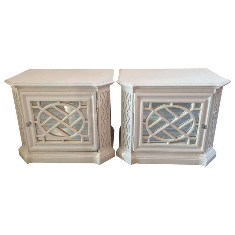 Pair of White Painted and Mirrored Glamorous Hollywood Regency ...