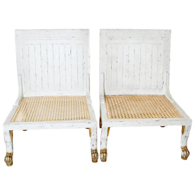 Pair of White Painted and Parcel-Gilt Thebes Chairs at 1stDibs