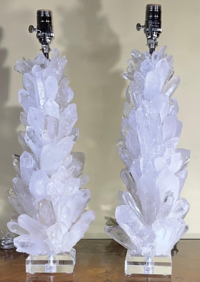 Pair of White Quartz Crystal Table Lamps by Joseph Malekan For Sale at ...