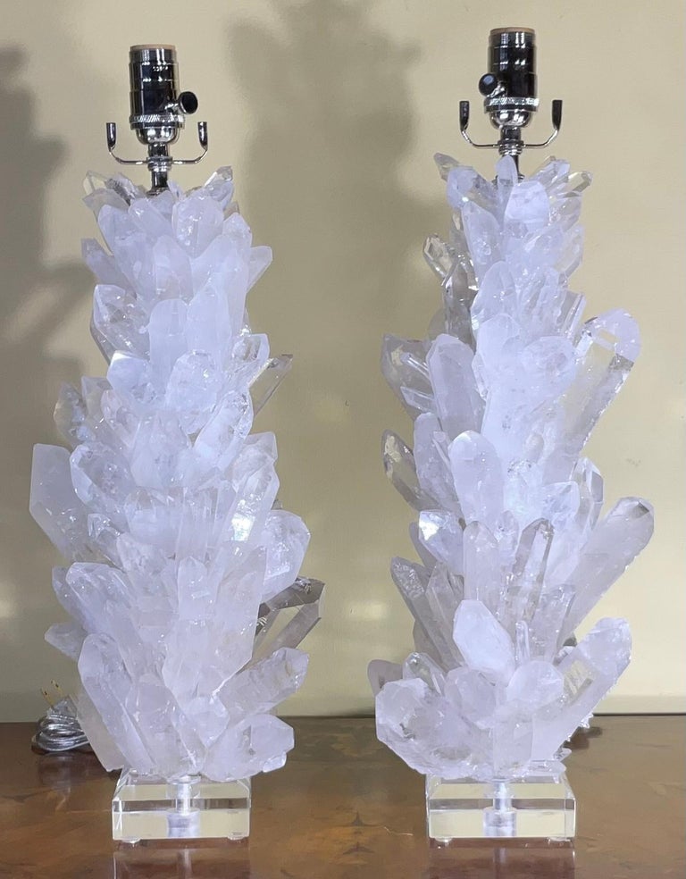 Pair of White Quartz Crystal Table Lamps by Joseph Malekan For Sale at ...