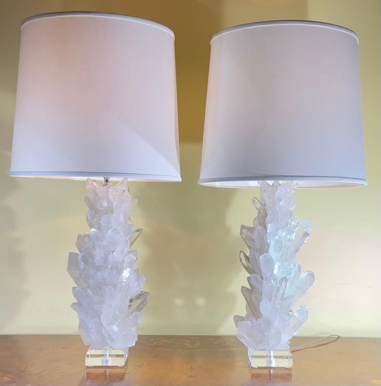 Pair of White Quartz Crystal Table Lamps by Joseph Malekan For Sale at ...