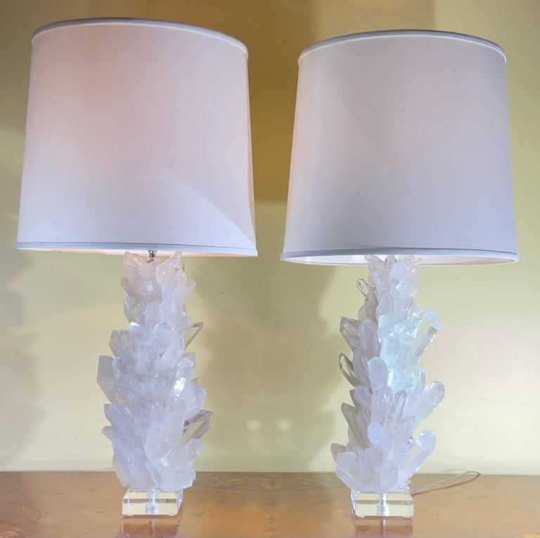 Pair of White Quartz Crystal Table Lamps by Joseph Malekan For Sale at ...