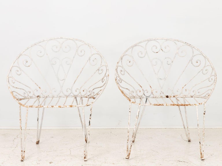 Pair of White Round Garden or Bistro Chairs, 1970s For Sale at 1stDibs
