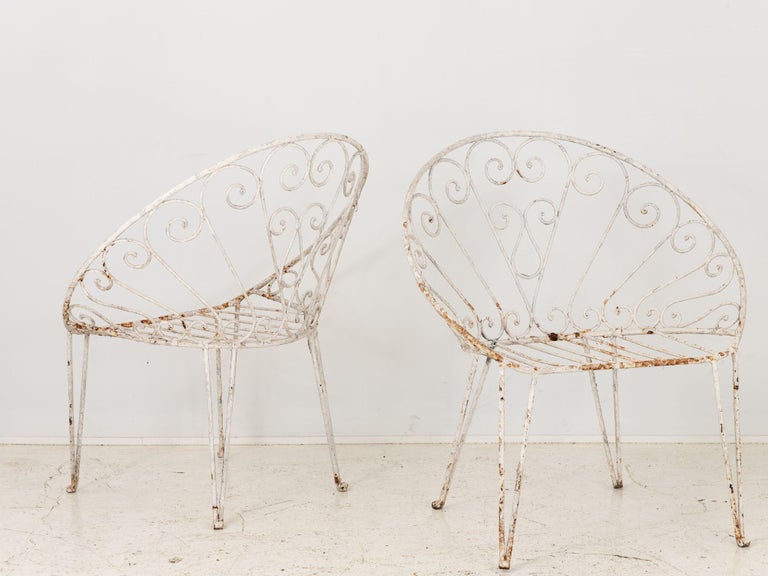 Pair of White Round Garden or Bistro Chairs, 1970s For Sale at 1stDibs