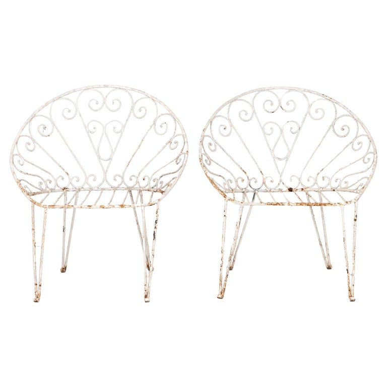 Pair of White Round Garden or Bistro Chairs, 1970s For Sale at 1stDibs